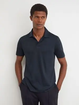 REISS Air-water Cotton Polo Shirt - Navy