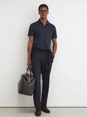 REISS Air-water Cotton Polo Shirt - Navy