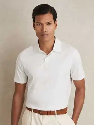 REISS Air-water Cotton Polo Shirt - White