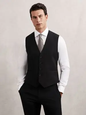 REISS Wool-blend Tailored-fit Waistcoat - Black