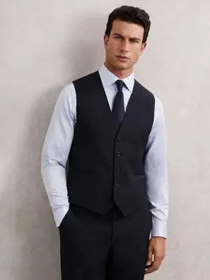 REISS Wool-blend Tailored-fit Waistcoat - Navy