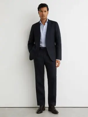 REISS Tailored Fit Single-breasted Linen Blazer - Navy