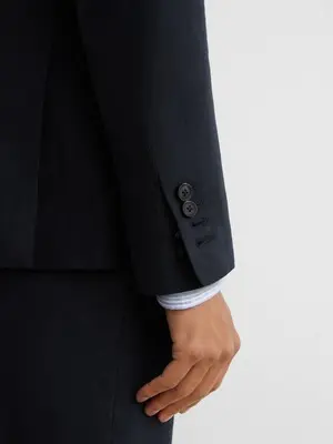 REISS Tailored Fit Single-breasted Linen Blazer - Navy