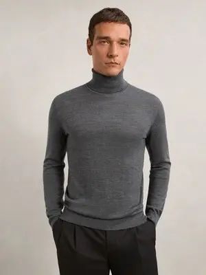 REISS Wool Roll-neck Jumper - Dark Grey