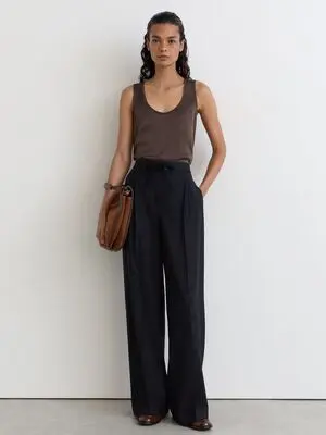 REISS Wool-blend Drawstring Wide-leg Suit Trousers - Navy