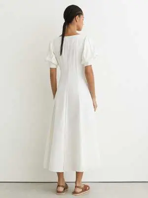 REISS Riva Linen Puff-sleeve Embroidered Midi Dress - Ivory
