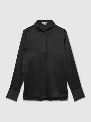 REISS Silk-satin Concealed-placket Shirt - Black
