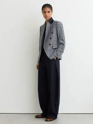 REISS Petite Double-breasted Blazer - Navy Check