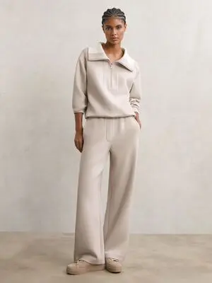 REISS Petite Premium Interlock Wide-leg Joggers - Stone