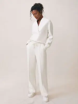 REISS Premium Interlock Wide-leg Joggers - Ivory
