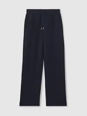 REISS Premium Interlock Wide-leg Joggers - Navy