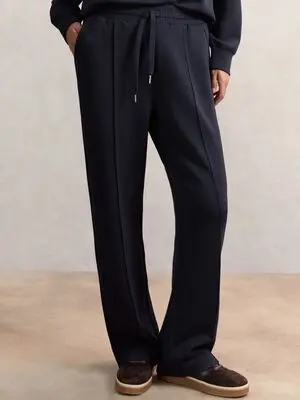 REISS Premium Interlock Wide-leg Joggers - Navy