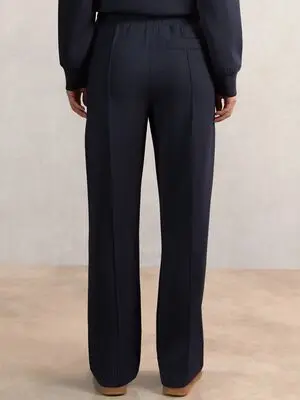 REISS Premium Interlock Wide-leg Joggers - Navy
