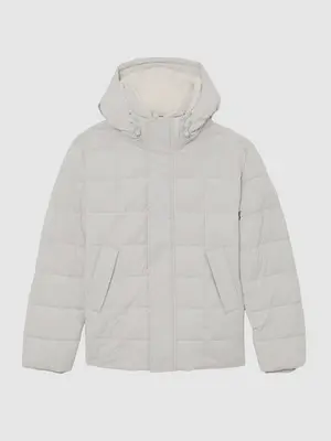 REISS Fleece-lined Hooded Puffer Jacket
