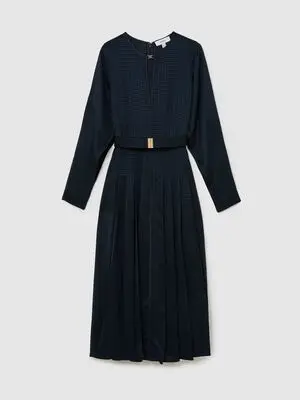 REISS Houndstooth-check Belted Midi Dress