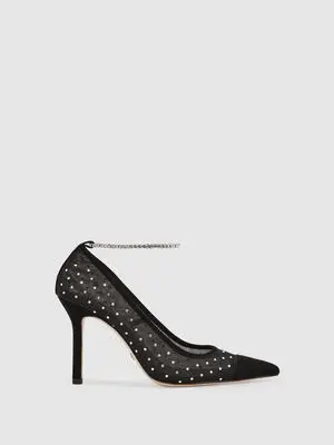 Paige Silva Heel Court Shoes Mesh Embellished - Black