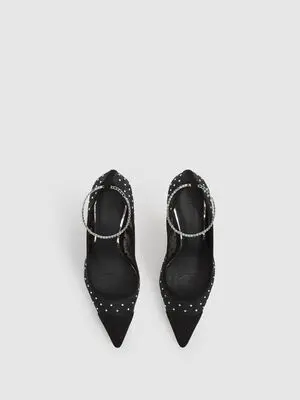 Paige Silva Embellished Mesh Court Shoes With Ankle Strap