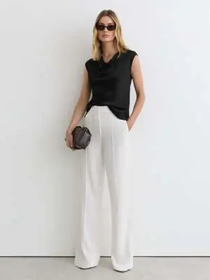 REISS Silk Cowl-neck Sleeveless Top - Black
