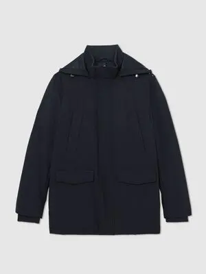 REISS Hooded Zip-through Padded Coat - Navy