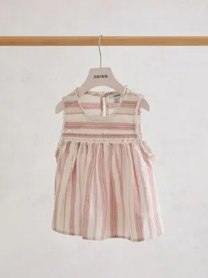 REISS 3-9 Yrs Cotton-linen Striped Babydoll Top - Pink