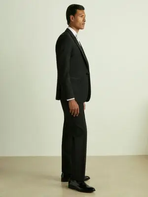 REISS Side Stripe Classic Fit Wool-blend Tuxedo Trousers - Black