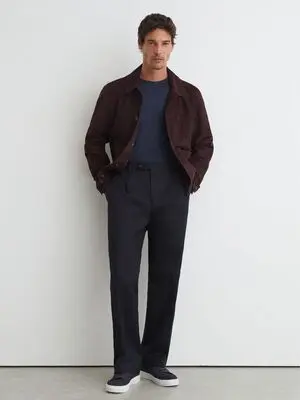 REISS Cotton Slub Pleated Relaxed-fit Trousers - Navy