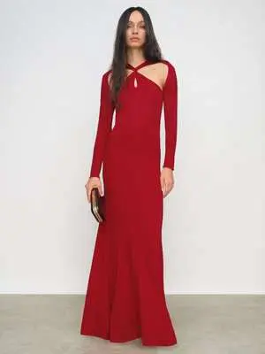 REISS Knitted Cut-out Maxi Dress - Red