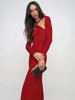 REISS Knitted Cut-out Maxi Dress - Red