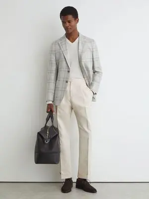 ATELIER Cotton-blend Classic-fit Trousers - Stone