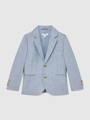 REISS Atlantic 3-9 Yrs Linen Single-breasted Tailored Blazer - Soft Blue