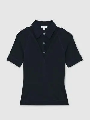REISS Collar-insert Jersey-knit Top With Wool - Navy