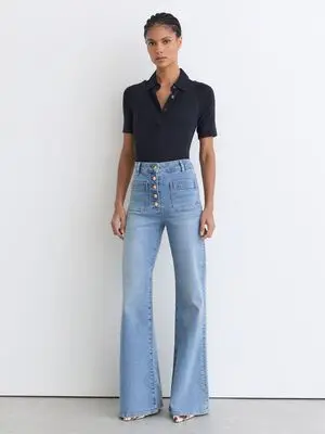 REISS Collar-insert Jersey-knit Top With Wool - Navy