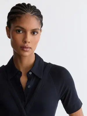 REISS Collar-insert Jersey-knit Top With Wool - Navy