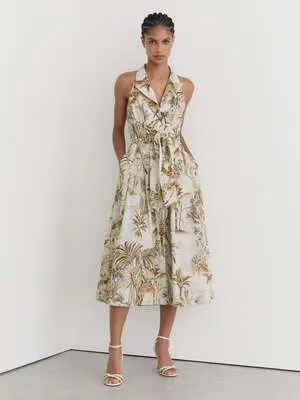 REISS Cotton Safari-print Tailored Midi Dress - Neutral
