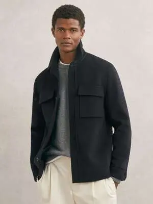 REISS Wool-blend Twin-pocket Overshirt - Navy