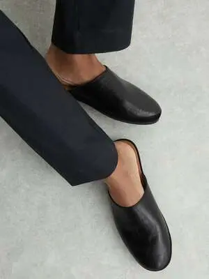 REISS Leather Checkerboard-embossed Mules