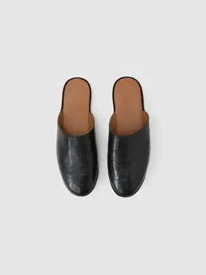 REISS Leather Checkerboard-embossed Mules