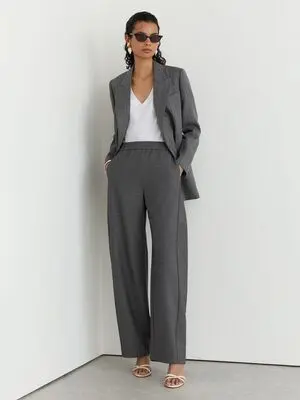 REISS Barrel-leg Trousers With Elasticated Waist - Grey