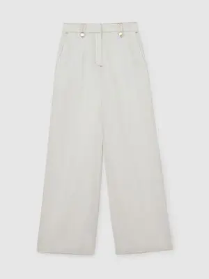 REISS Lyocell Topstitched Wide-leg Trousers - White