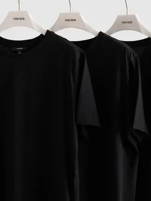 REISS Wheat Melange & Coco Brown Bless Pack Cotton Crew-neck Tailored-fit T-shirts-pack - Black