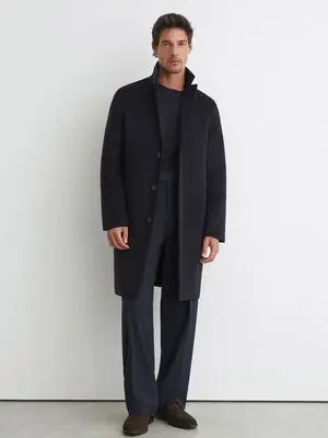 REISS Wool-blend Single-breasted Epsom Coat - Navy