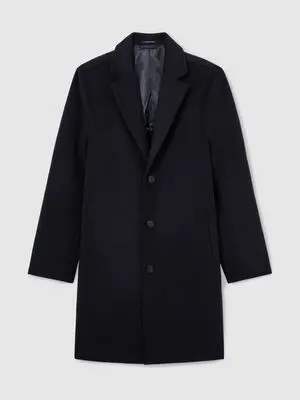 REISS Wool-blend Single-breasted Epsom Coat - Navy