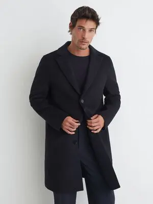 REISS Wool-blend Single-breasted Epsom Coat - Navy