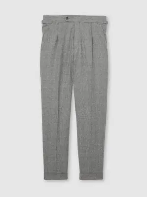 REISS Wool-blend Check Tapered Trousers