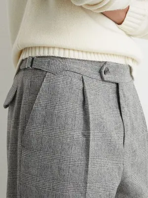 REISS Wool-blend Check Tapered Trousers