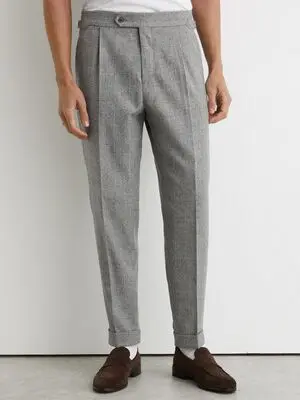 REISS Wool-blend Check Tapered Trousers