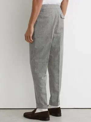 REISS Wool-blend Check Tapered Trousers