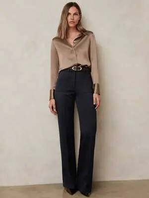 REISS Twill Patch-pocket Flared Trousers - Navy