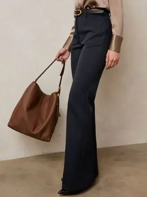 REISS Twill Patch-pocket Flared Trousers - Navy