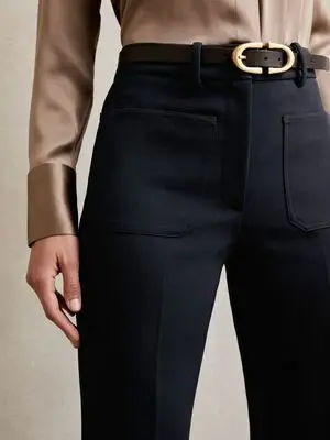 REISS Twill Patch-pocket Flared Trousers - Navy